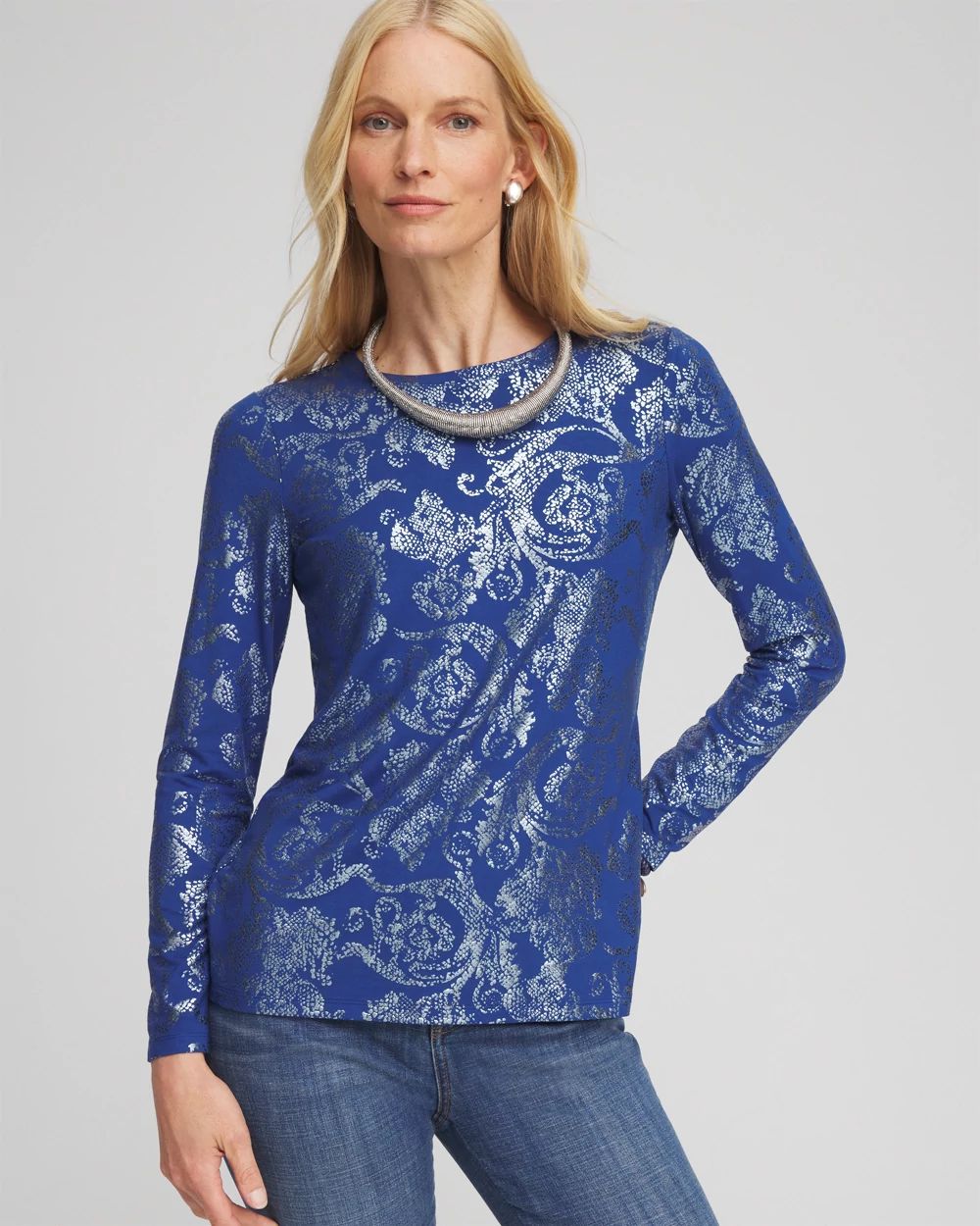 Touch of Cool™ Foil Swirl Layering Tee | Chico's Touch of Cool™ Foil Swirl Layering Tee | Chico's
